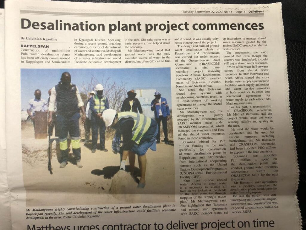 Botswana Desalination Plant Project Launched - Orasecom